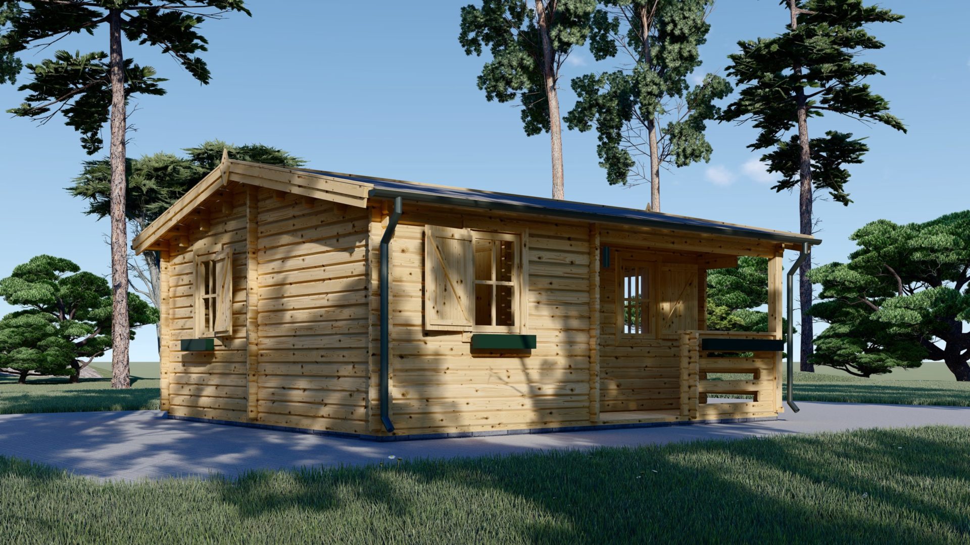 Drevená chata NANTES (44+44mm) 6m x 4,7m, 24 m² + 3,5 m²